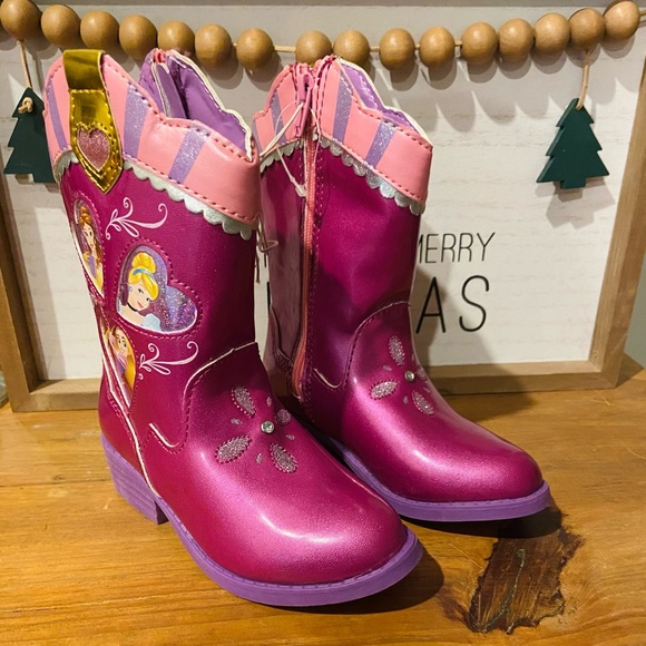 Disney | Shoes | Disney Princess Pink Cowgirl Waterproof Boots Slip On ...